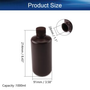 Bettomshin 2Pcs Plastic Lab Chemical Reagent Bottle 1000ml Small Mouth Sample Sealing Liquid Storage Container Brown