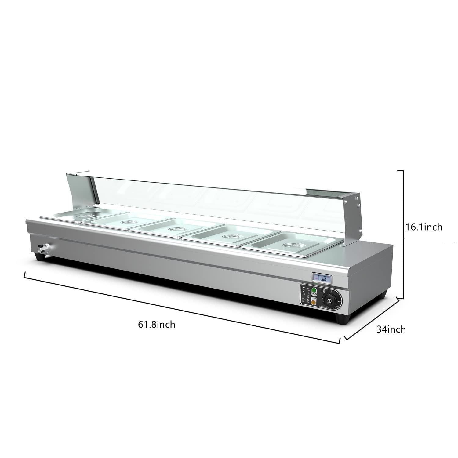 Bain Marie Food Warmer Steam Table Food Grade Stainless Steel Commercial Countertop Food Warmer for Restaurants (5 Pan)