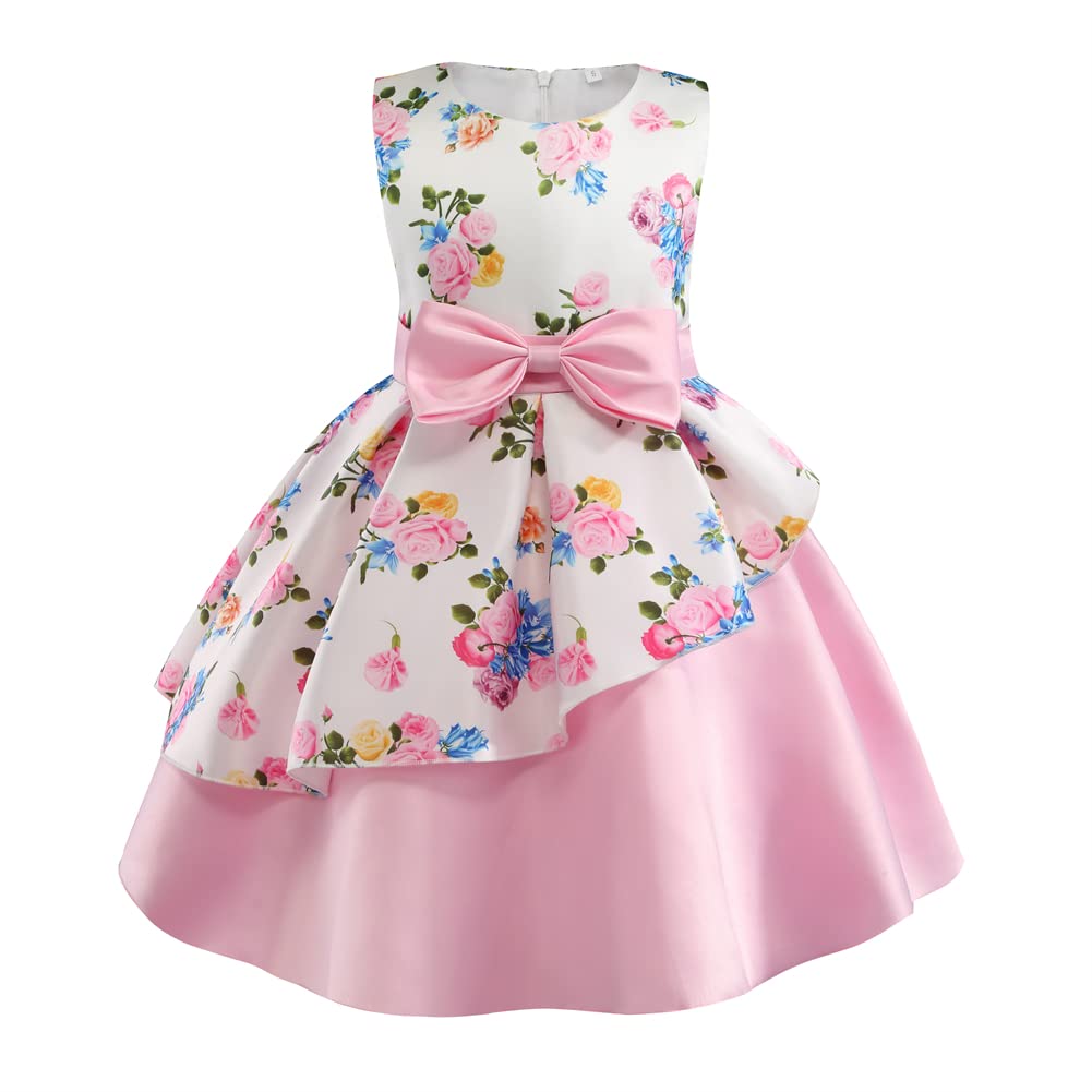 AIMJCHLD Flower Girls Dresses Toddler Baby Birthday Halloween Day Easter Pageant Tea Floral Dress Size 2T 3T (Pink,100)