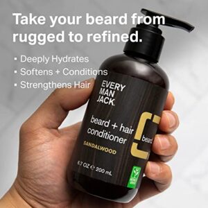 Every Man Jack Beard + Hair Conditioner - Subtle Sandalwood Fragrance - Conditions, Softens, and Strengthens Your Beard - Naturally Derived with Shea Butter and Cocoa Butter - 6.7-ounce Twin Pack