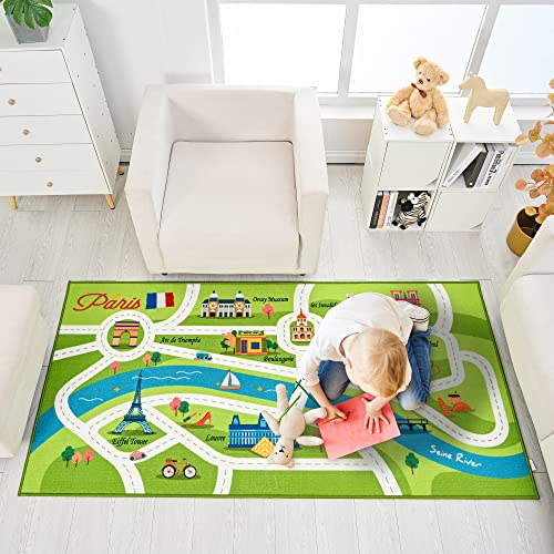 Kids Rug Play mat for Toy Cars,Fun Country Rugs with Roads for Bedroom and Kidrooms,Car Rug to Have Fun on,Area Rug Mat with Non-Slip Backing,Car Mat Great for Playing with Cars and Toys