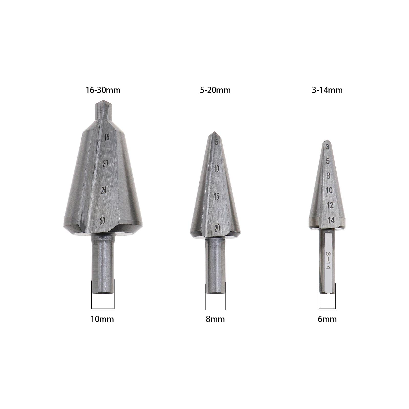 SING F LTD 3pcs Cone Drill Bit Set High Speed Steel Drill Bit 3-14mm 5-20mm 16-30mm Umbrella Chamfering Cutters Wood Metal Hole Opener Drilling