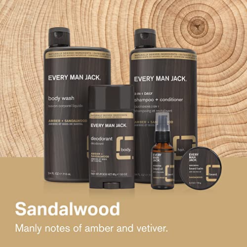 Every Man Jack Beard + Hair Conditioner - Subtle Sandalwood Fragrance - Conditions, Softens, and Strengthens Your Beard - Naturally Derived with Shea Butter and Cocoa Butter - 6.7-ounce Twin Pack