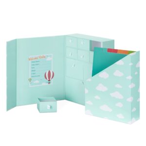 navaris baby keepsake box - baby memory box for keepsakes - storage with 9 drawer compartments for boy or girl 13" x 10" x 7.1" - hot air balloons