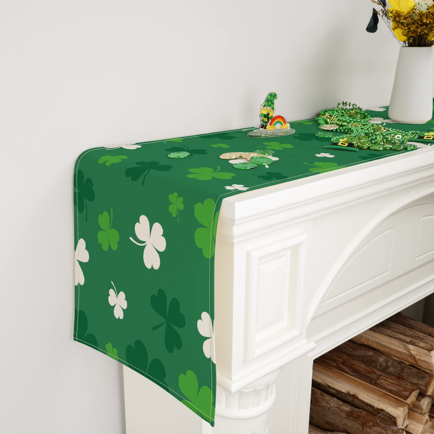 Siilues St. Patrick's Day Table Runner, St. Patrick's Day Decorations Green Shamrock Seasonal Spring Holiday Table Decorations for St. Patrick's Day Party Dining Table Decor (13'' x 72'')