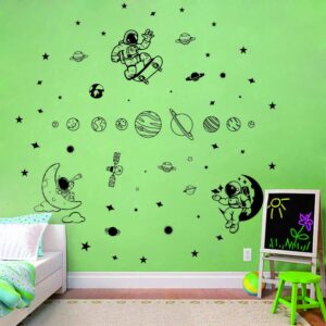 ANFRJJI Astronaut Wall Sticker - Removable PVC Vinyl Decals of Space Scooter, Telescope, Satellite and Planets - Cosmic Space Wall Decor for Kids Room, Game Room and Nursery - Galaxy Adventure Wall Art (Black-JWH214-Astronaut)