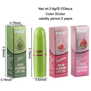 evpct 3Pcs Aloe Vera Strawberry Peach Pink Color Changing Lipstick Tinted Lip Color Balm Gloss Tint Set Green Magic PH Mood Kids Lipstick Color Changing Crystal Flower Jelly Lipstick Korean Makeup