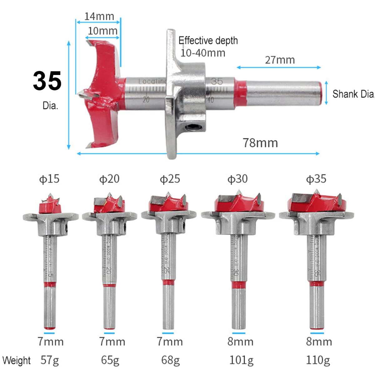 SagaSave 35mm Adjustable Forstner Drill Bits Hole Saw Cutter, High Speed Wood Hole Saw Auger Opener for Wood Woodworking Hinge Hole Drilling Boring Bit Cutter 1PCS