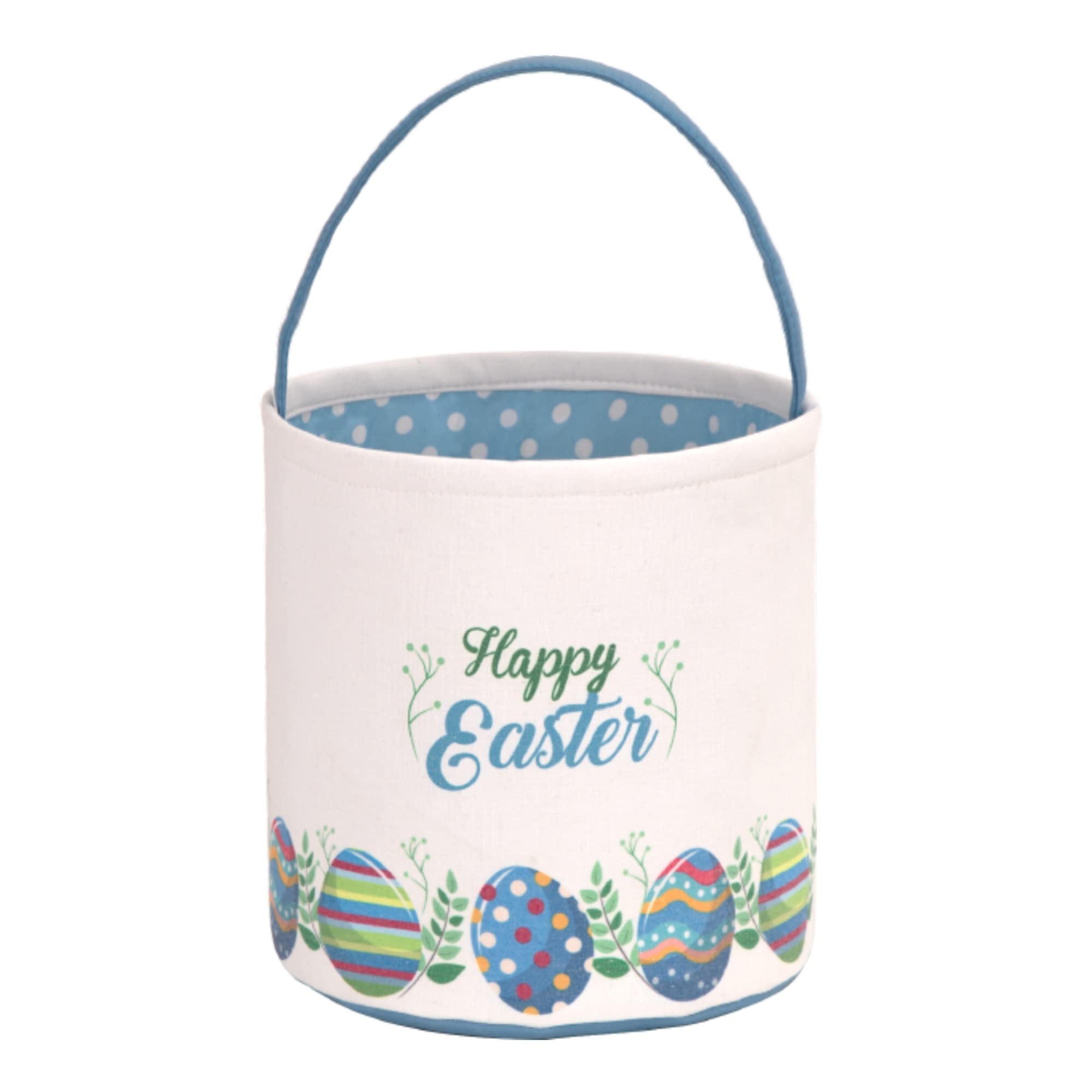 LessMo Easter Bunny Basket Egg Buckets Gifts Tote Bags, Canvas Cotton Blue Cute Personalized Egg Hunt Basket Stuffers for Easter Party