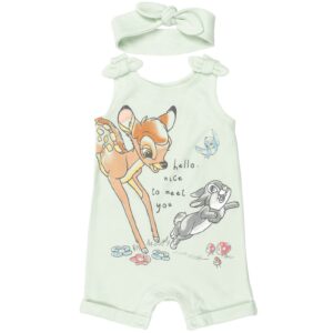 disney classics bambi newborn baby girls cuddly sleeveless romper & headband green 3-6 months