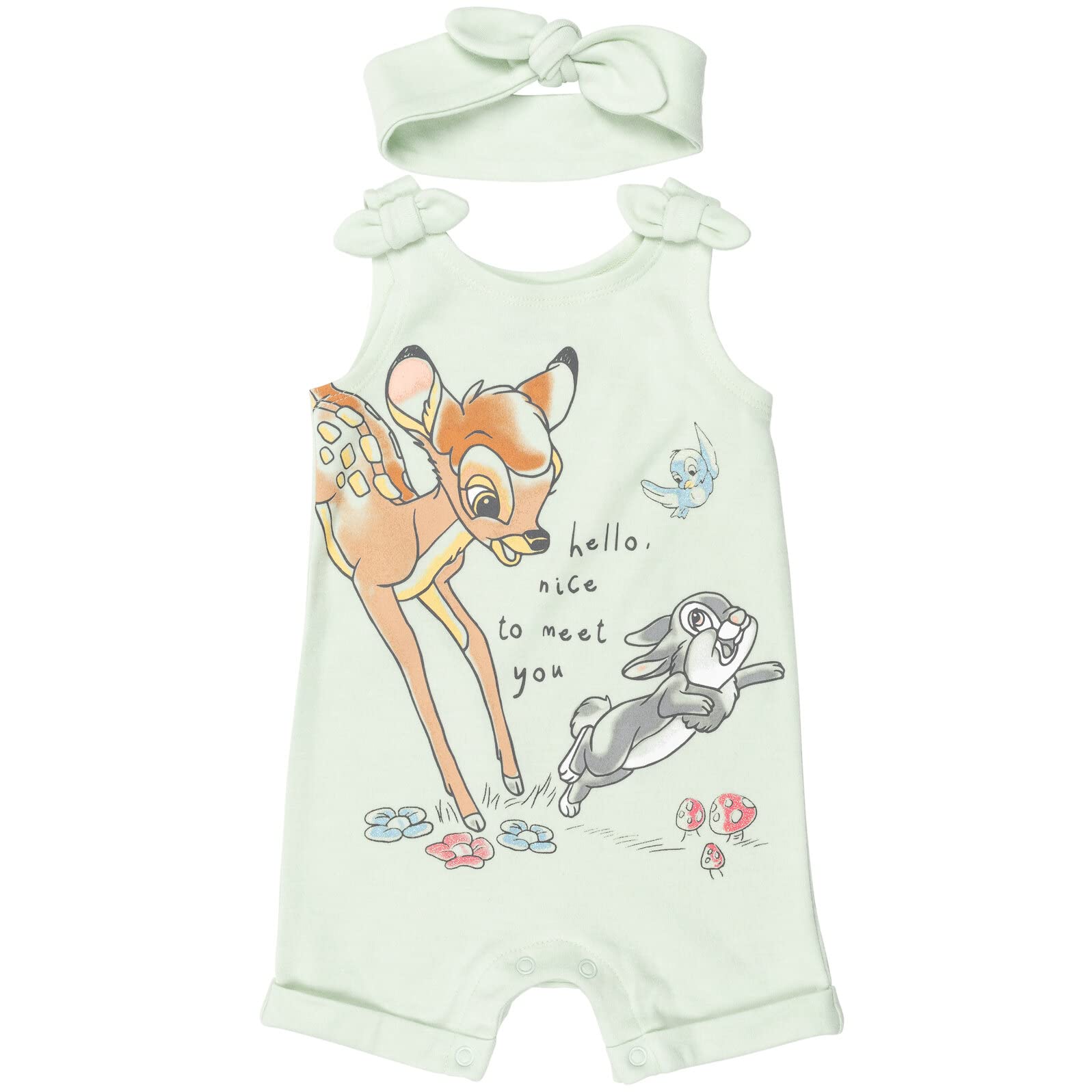 Disney Classics Bambi Newborn Baby Girls Cuddly Sleeveless Romper & Headband Green 3-6 Months