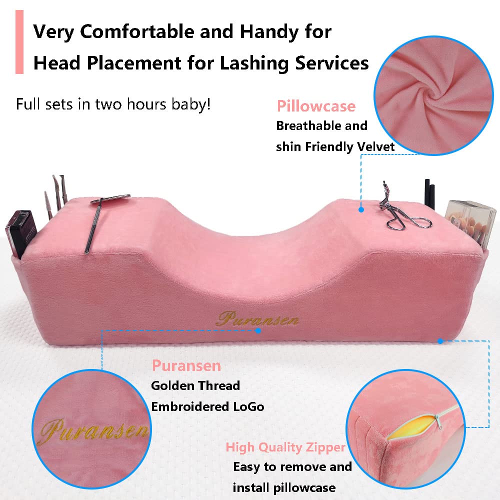 Puransen Lash Pillow for Lash Extensions - Comfortable Velvet Memory Foam Eyelash Pillow, Protect The Neck When Used for Lash Extension Grafting Make Up (Pink)