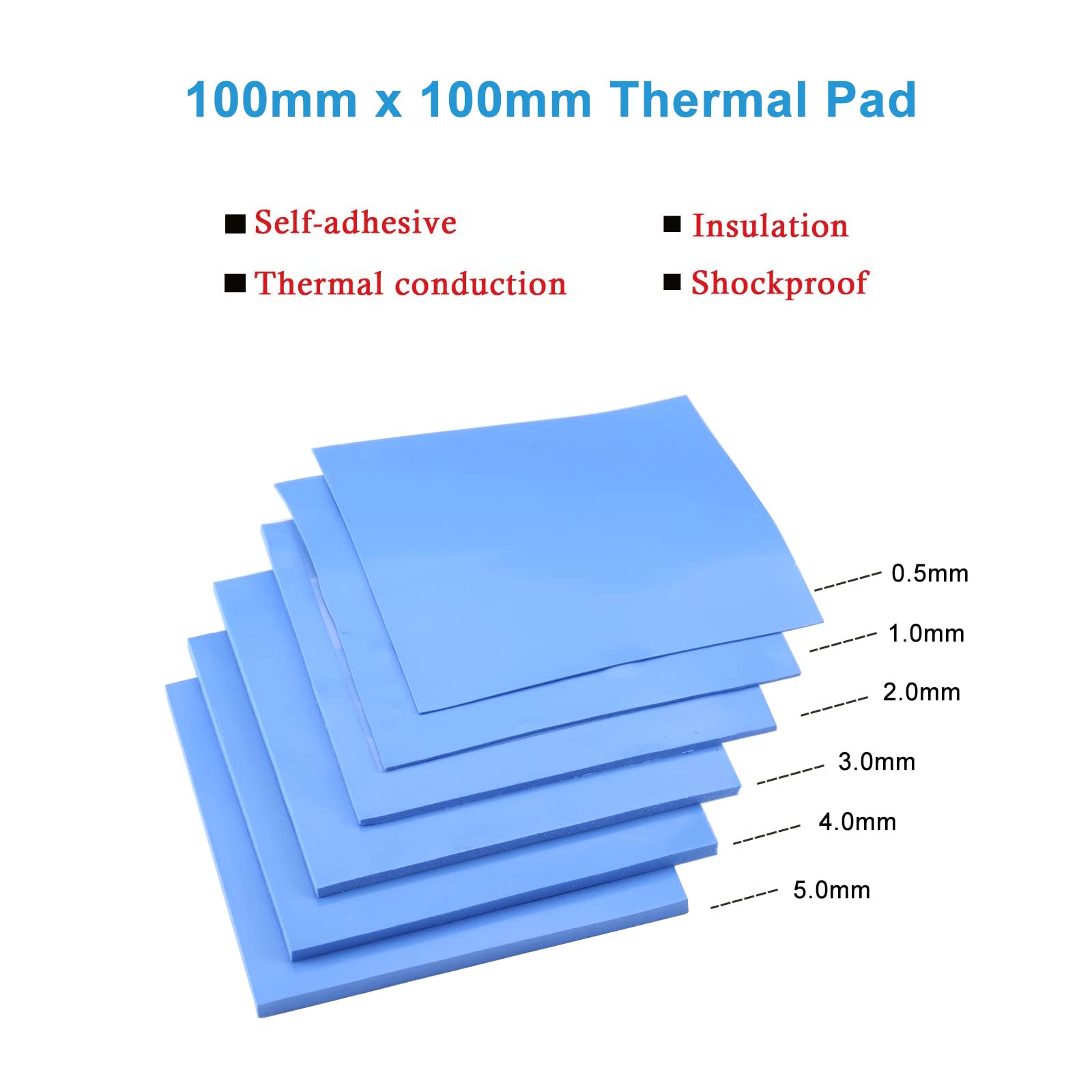 Marame Thermal Pad 1.5 W/mK 100x100x5mm Soft High Efficient Thermal Conductivity Thermal Pads IC Chipset Northbridge for CPU GPU Heatsink Blue