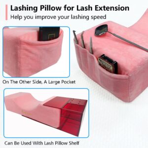 Puransen Lash Pillow for Lash Extensions - Comfortable Velvet Memory Foam Eyelash Pillow, Protect The Neck When Used for Lash Extension Grafting Make Up (Pink)