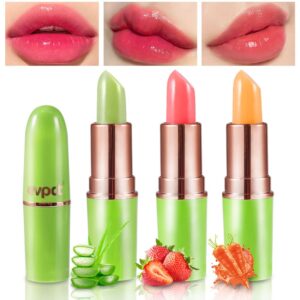 BINGBRUSH Color Changing Lipstick Queen,PH Mood Long Lasting Lip Gloss Korean Lip Balm Tinted Magic Makeup Moisturize Lipstick Set (3pcs Aloe+Strawberry+ Peach, 3 Count (Pack of 1))