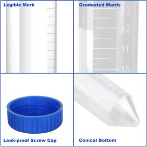 200 Pack Conical Centrifuge Tubes 15mL, Plastic Test Tubes with Graduated, Container Graduated with Marks and Write-on Spot for Scientific Experiments