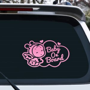 Vesvory Baby On Board Sign Car Stickers Reflective -2 Pcs Kids On Board Stickers for Car Windows Baby in Car Sticker for Car Safety Warning Sticker (Pink)