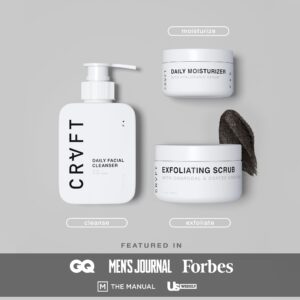 CRVFT Men’s Facial Care Kit | Aloe Vera Face Wash 3oz | Hyaluronic Moisturizer 1oz | Charcoal Exfoliating Scrub 1.7oz | 3 Piece Complete Daily Skin Care System | Look + Feel Your Best [Scented]