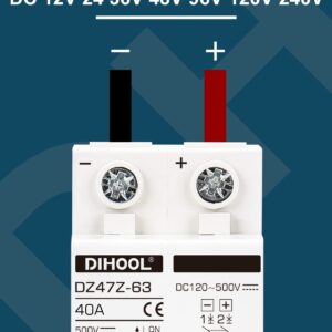 DIHOOL 40 Amp dc circuit breaker, 2-pole 500V DIN Rail Mount solar disconnect switch for Solar panels