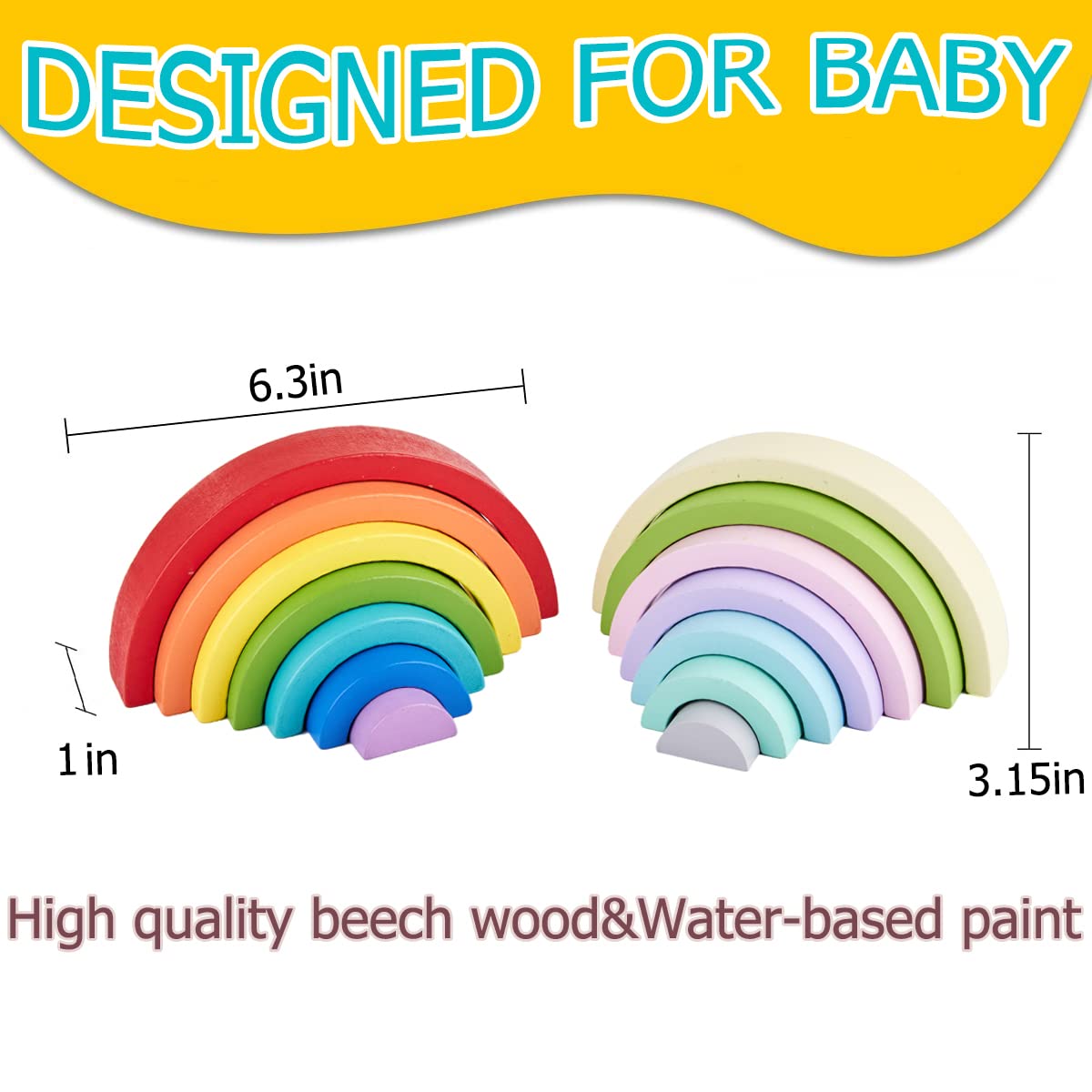 Lanttoe 2 Pack Wooden Rainbow Stacking Toys Nesting Puzzle Blocks-Rainbow Learning Toy Set Board Early Development Rainbow Stacker for Kids Baby Toddlers(Rainbow+Macaron)