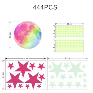 Glow in The Dark Stickers for Ceiling, 444Pcs Wall Stickers-Realistic Stars and Bright Solar System Shining Decoration, Glowing in The Dark Ceiling Decors for Kids, Boys, Girls Bedroom