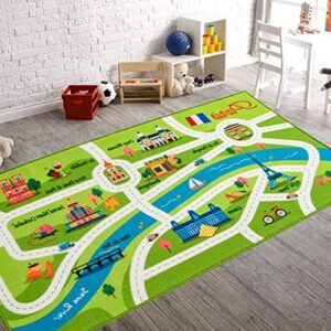 Kids Rug Play mat for Toy Cars,Fun Country Rugs with Roads for Bedroom and Kidrooms,Car Rug to Have Fun on,Area Rug Mat with Non-Slip Backing,Car Mat Great for Playing with Cars and Toys