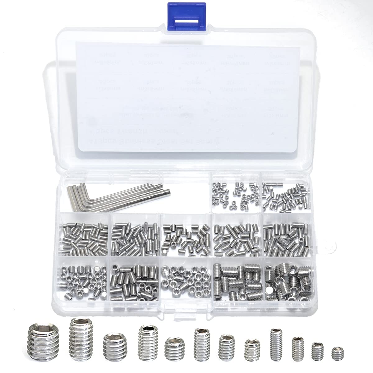 EilxMag 830pcs Set Screw Assortment Kit, Standard SAE + Metric Allen Head Socket Hex Grub Set Screws, Stainless Steel Set Screws for Bathroom Fixtures, Door Handles (M3-M8, 1/8"-40 to 5/16"-18)