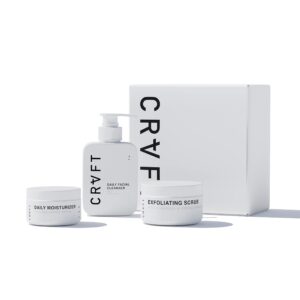 crvft men’s facial care kit | aloe vera face wash 3oz | hyaluronic moisturizer 1oz | charcoal exfoliating scrub 1.7oz | 3 piece complete daily skin care system | look + feel your best [scented]