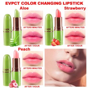 BINGBRUSH Color Changing Lipstick Queen,PH Mood Long Lasting Lip Gloss Korean Lip Balm Tinted Magic Makeup Moisturize Lipstick Set (3pcs Aloe+Strawberry+ Peach, 3 Count (Pack of 1))