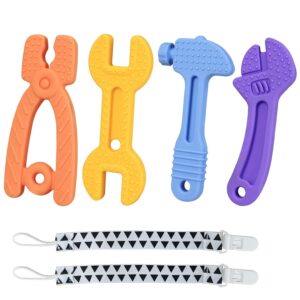 haili baby teething toys for 0-6 months 6-12 months, freezer bpa free silicone baby molar teether chew toys, hammer wrench spanner pliers shape baby boy toys