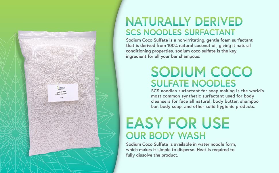 Soapeauty Coconut Oil SCS Noodles Surfactant for Skin Care Products - Sodium Coco Sulfate Noodles for Shampoo Conditioner Set, Soap Making Supplies, Body Lotion - 12 OZ