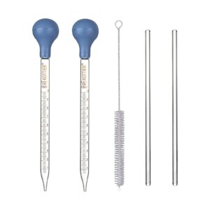 YEER 2Pcs 10ml Glass Graduated Droppers Lab Pipettes Liquid Glass Pipette with Rubber Caps 2 Pcs 20 cm Glass Stir Rod and Droppers Brush