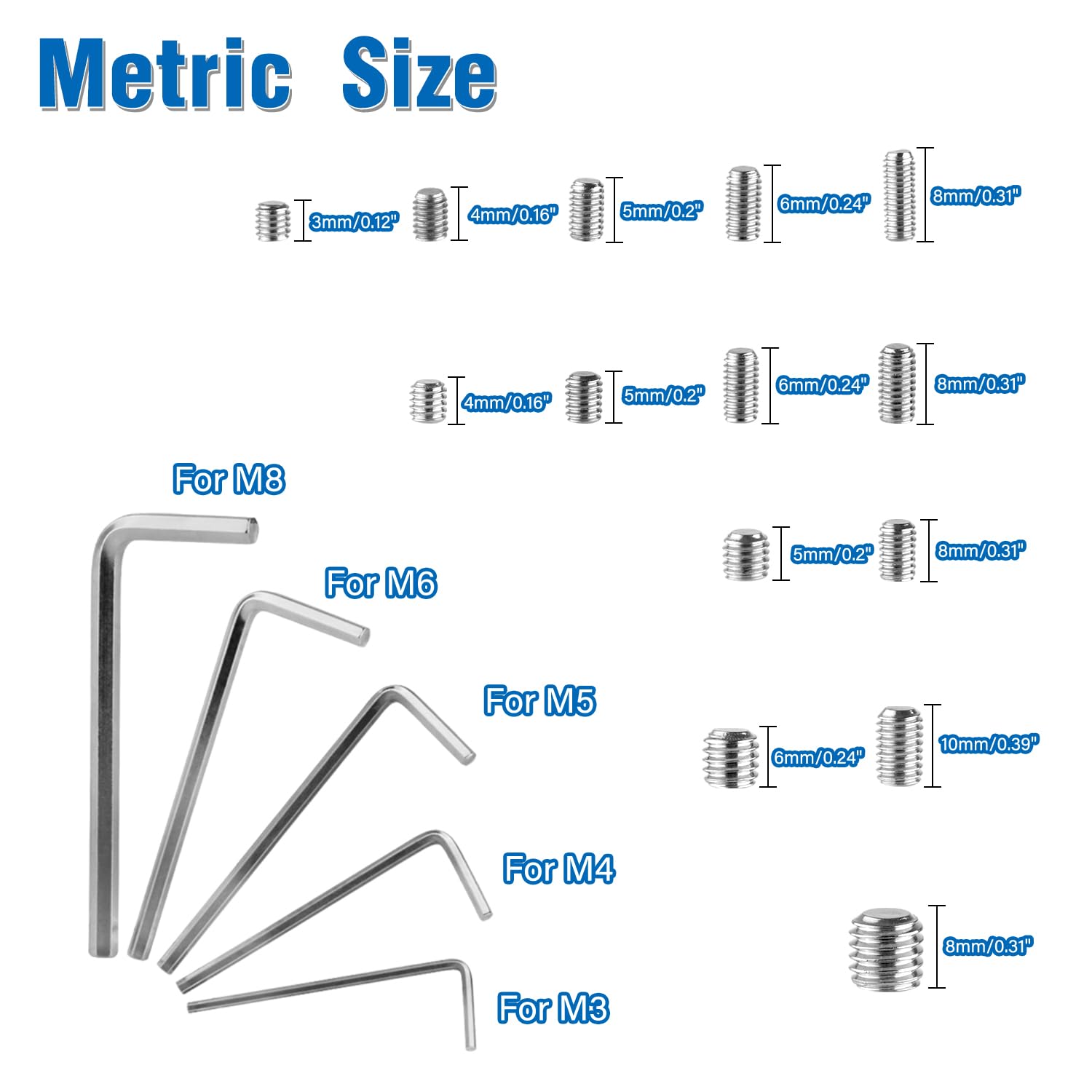 EilxMag 830pcs Set Screw Assortment Kit, Standard SAE + Metric Allen Head Socket Hex Grub Set Screws, Stainless Steel Set Screws for Bathroom Fixtures, Door Handles (M3-M8, 1/8"-40 to 5/16"-18)