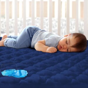 crib mattress protector sheets fitted waterproof crib mattress pad cover, noiseless & machine wash 100% absorbent crib/toddler mattress protector sheet quilted, navy, 52" x 28"