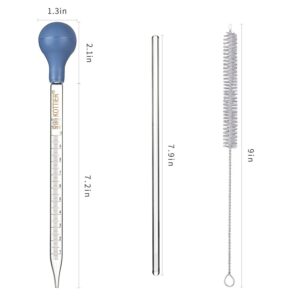 YEER 2Pcs 10ml Glass Graduated Droppers Lab Pipettes Liquid Glass Pipette with Rubber Caps 2 Pcs 20 cm Glass Stir Rod and Droppers Brush