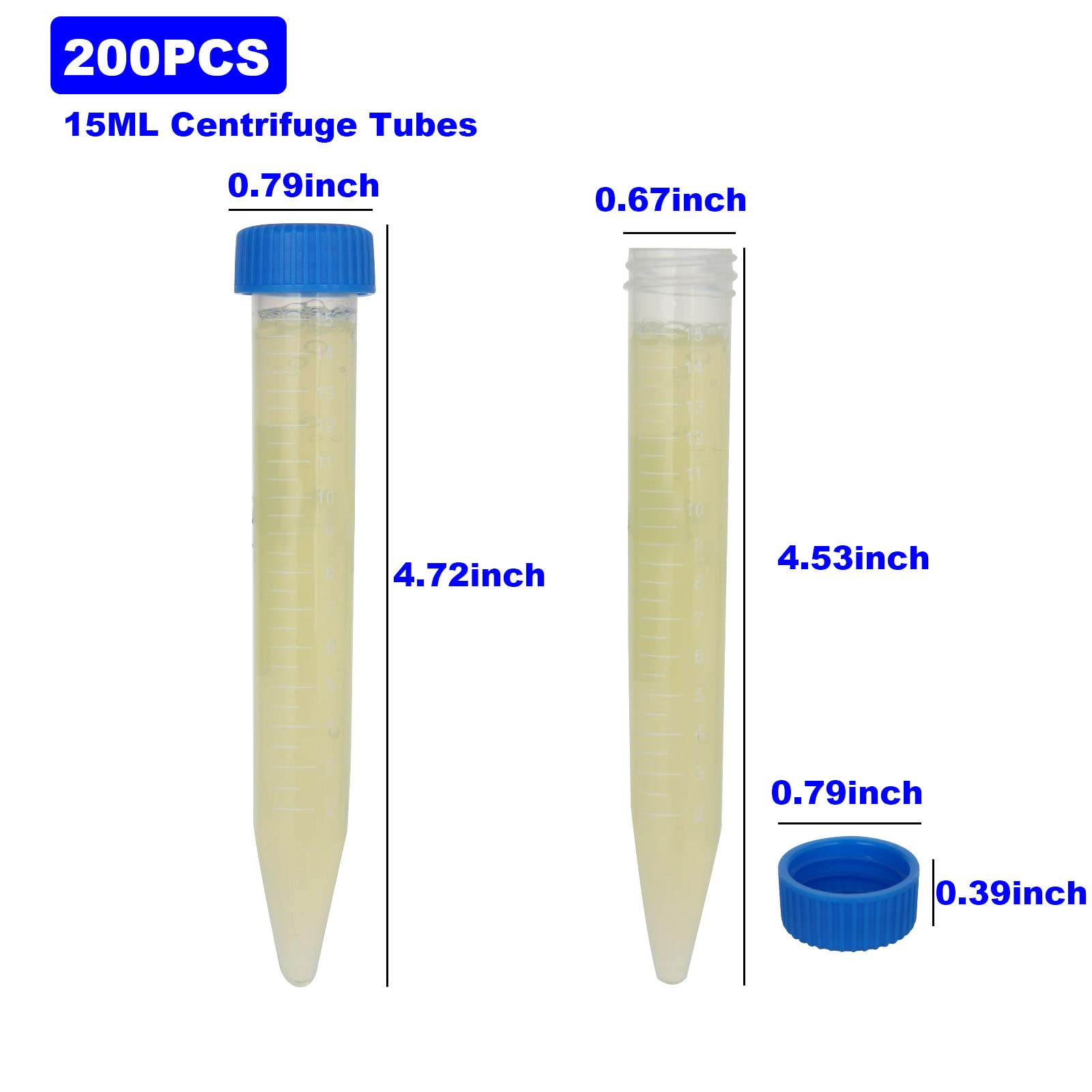 200 Pack Conical Centrifuge Tubes 15mL, Plastic Test Tubes with Graduated, Container Graduated with Marks and Write-on Spot for Scientific Experiments