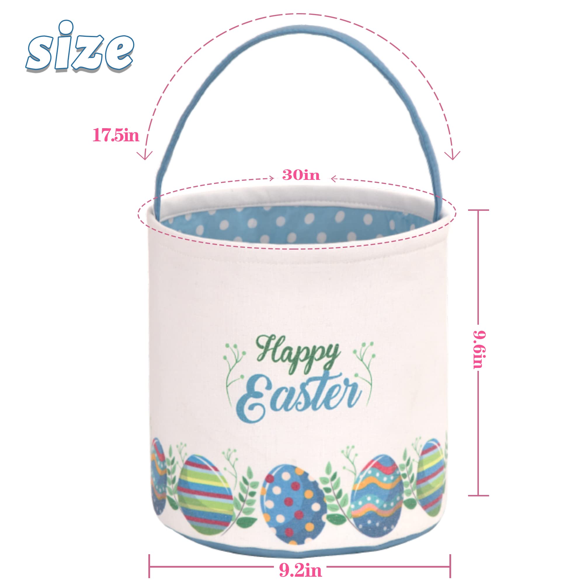 LessMo Easter Bunny Basket Egg Buckets Gifts Tote Bags, Canvas Cotton Blue Cute Personalized Egg Hunt Basket Stuffers for Easter Party