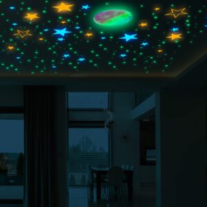 Glow in The Dark Stickers for Ceiling, 444Pcs Wall Stickers-Realistic Stars and Bright Solar System Shining Decoration, Glowing in The Dark Ceiling Decors for Kids, Boys, Girls Bedroom