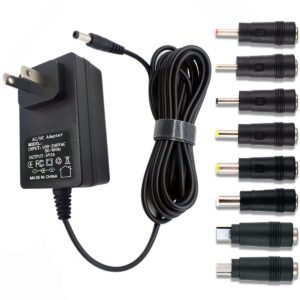 5v 2a ac adapter charger, replacement 8 tips versatile regulated power adapter for mp3/mp4, tablet, camera, bt speaker, toys and more 5v electronics. (6.6ft)