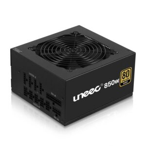 uneec 850 watt power supply 80 plus gold fully modular pc atx computer psu 850w with ul ce quality standards, quiet cooling fan, supports gaming sti crossfire game, dual cpu, active pfc auto adapter