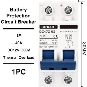 DIHOOL 40 Amp dc circuit breaker, 2-pole 500V DIN Rail Mount solar disconnect switch for Solar panels