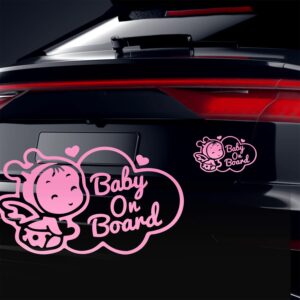 vesvory baby on board sign car stickers reflective -2 pcs kids on board stickers for car windows baby in car sticker for car safety warning sticker (pink)