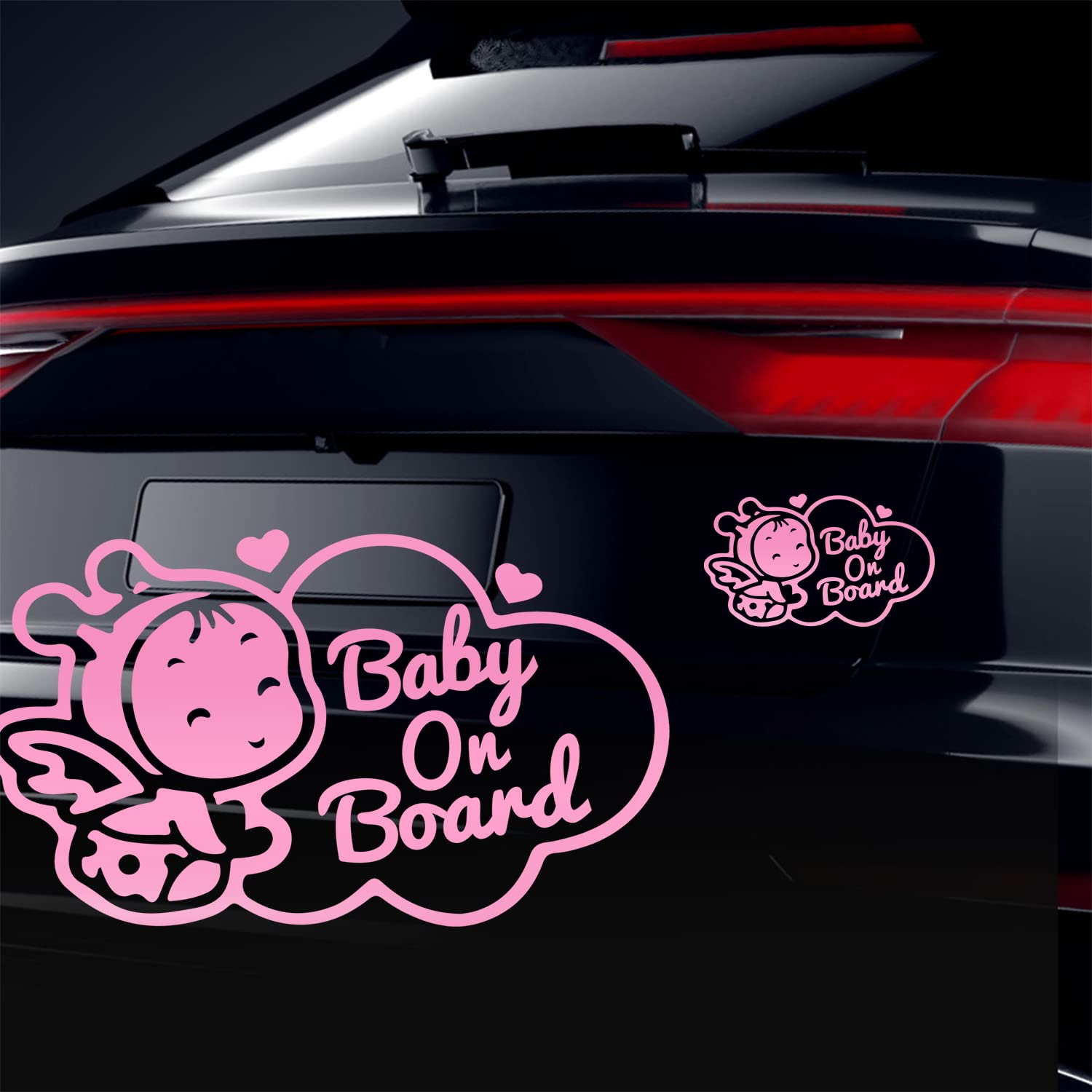 Vesvory Baby On Board Sign Car Stickers Reflective -2 Pcs Kids On Board Stickers for Car Windows Baby in Car Sticker for Car Safety Warning Sticker (Pink)