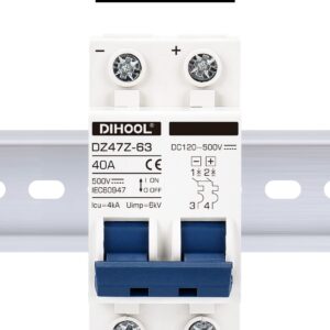 DIHOOL 40 Amp dc circuit breaker, 2-pole 500V DIN Rail Mount solar disconnect switch for Solar panels