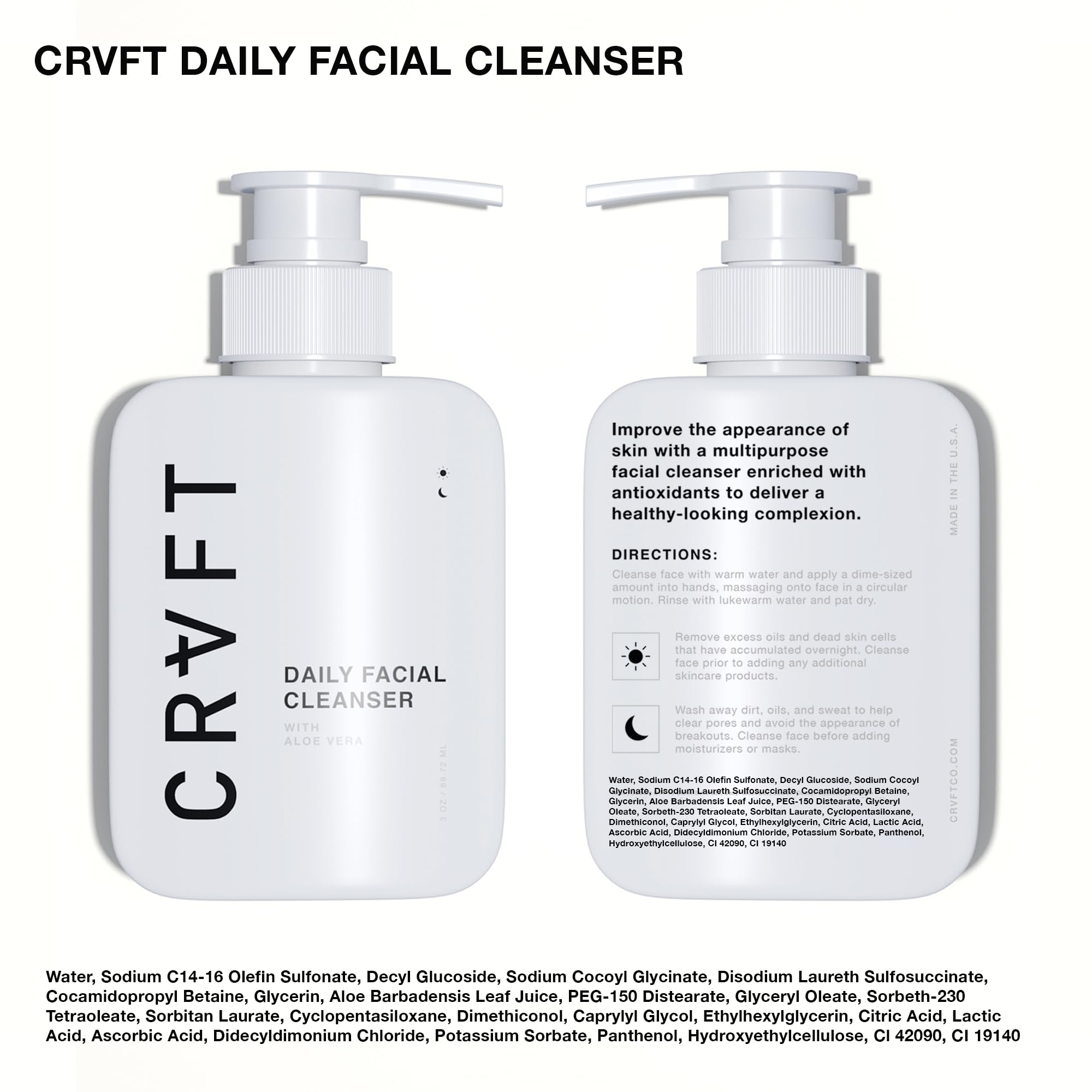 CRVFT Men’s Facial Care Kit | Aloe Vera Face Wash 3oz | Hyaluronic Moisturizer 1oz | Charcoal Exfoliating Scrub 1.7oz | 3 Piece Complete Daily Skin Care System | Look + Feel Your Best [Scented]