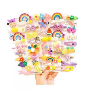 52pcs hairpin candy-colored girls hair accessories,kids hair clips,toddler clips,rainbow hair clips,flower rainbow candy fruits butterfly cute cartoon pattern.