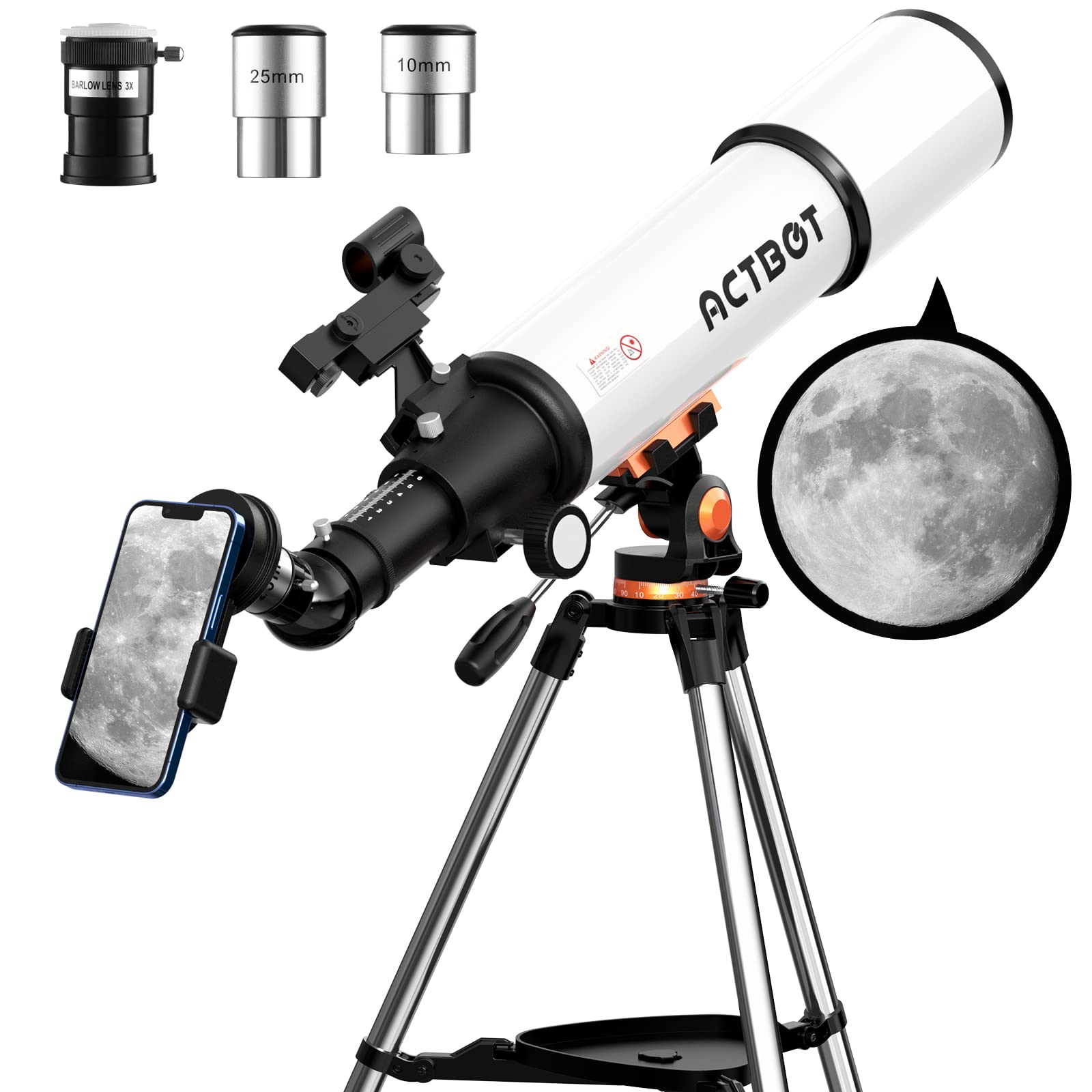 Telescopes for Adults Astronomy, 80mm Aperture 500mm AZ Mount Professional Refractor Telescope for Beginners with Phone Adapter, Portable Space Telescope with Carrying Bag