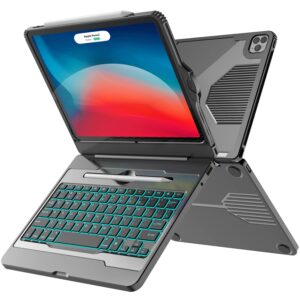 chesona for ipad pro 11 case with keyboard, air 5th generation case with keyboard 10.9-inch, 5-in-1 typc-c & usb hub, 7 color backlit - smart keyboard for ipad pro 11 inch, air 5th, air 4th, black