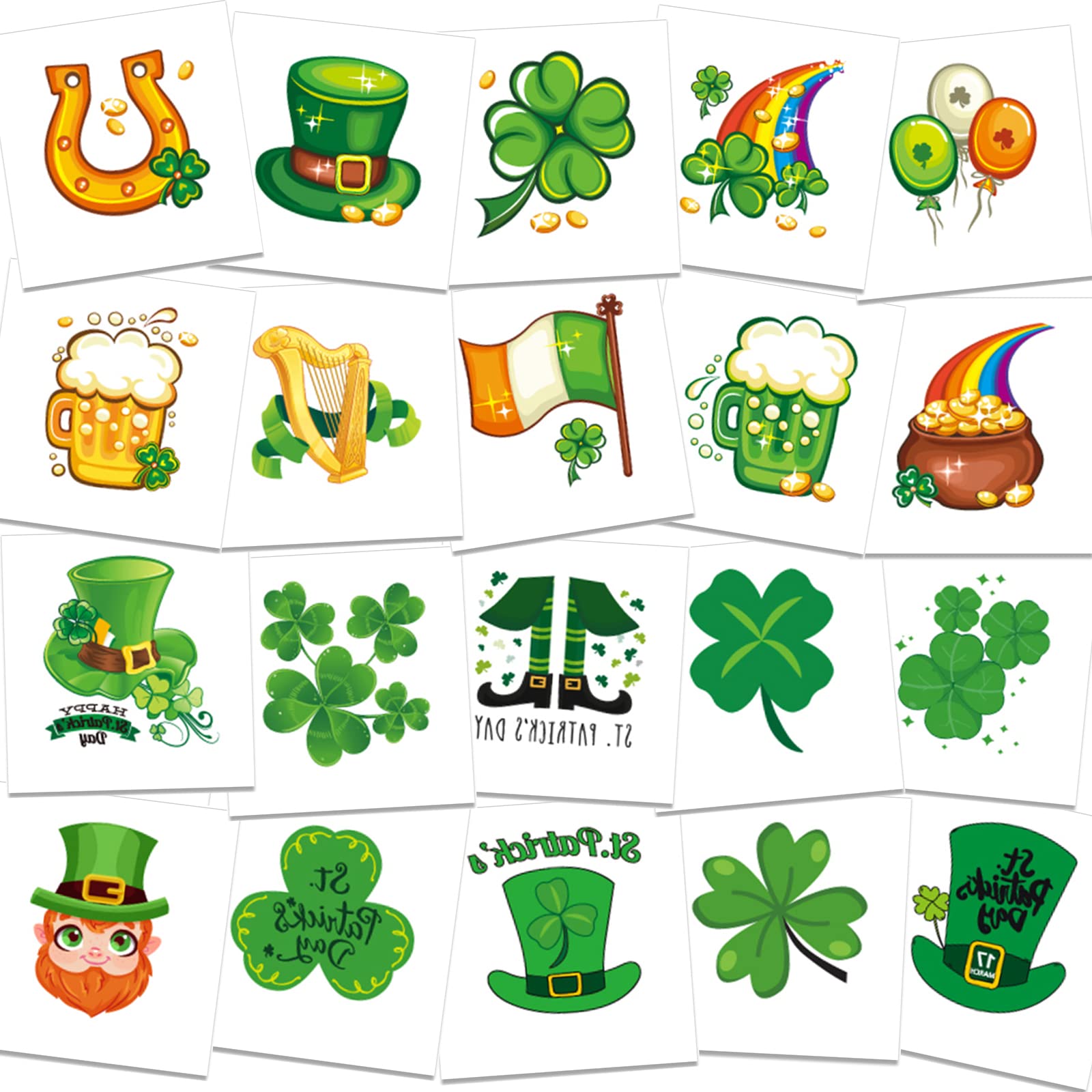 St. Patrick's Day Temporary Tattoo 20 Pack Big Shamrock Tattoos St. Patrick's Day Accessories Kids Party Favors Saint Patrick's Day Temporary Tattoos for Kids Adults