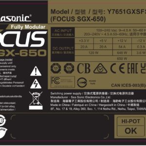 Seasonic Focus SGX-650 | 650W | 80+ Gold | Full-Modular | SFX Form Factor | Low Noise | Premium Japanese Capacitor | 10 Year Warranty | Nvidia RTX 30/40 Super & AMD GPU Compatible (Ref. SSR-650SGX)